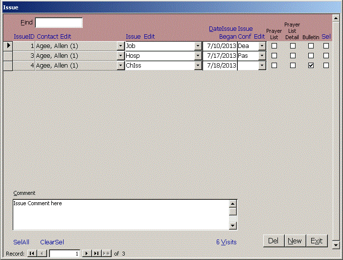 Church Ministry Database Issue form