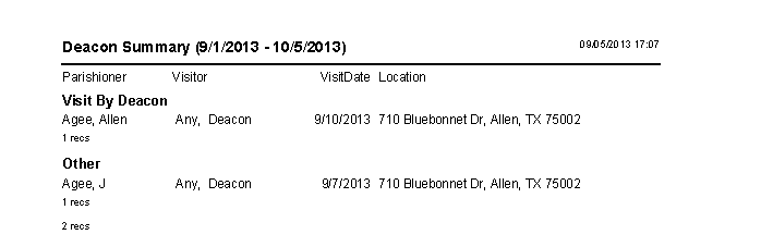 Church Ministry Database Report form
